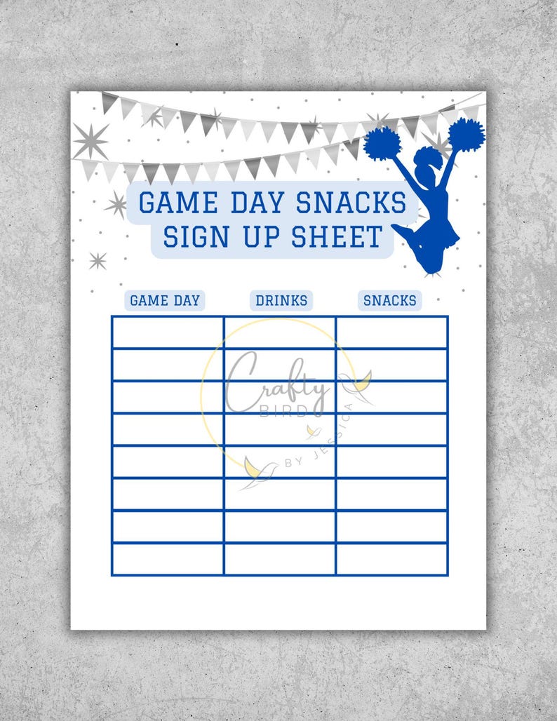 Cheerleading Game Day Sign | Snack & Drink Sign up | Cheer Mom Schedule ...