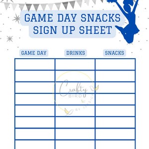 Cheerleading Game Day Sign | Snack & Drink Sign up | Cheer Mom Schedule ...