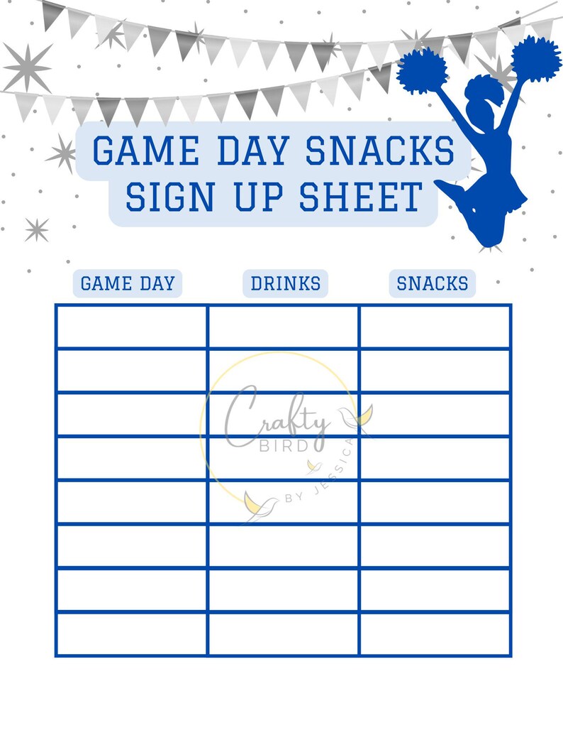 Cheerleading Game Day Sign | Snack & Drink Sign up | Cheer Mom Schedule ...