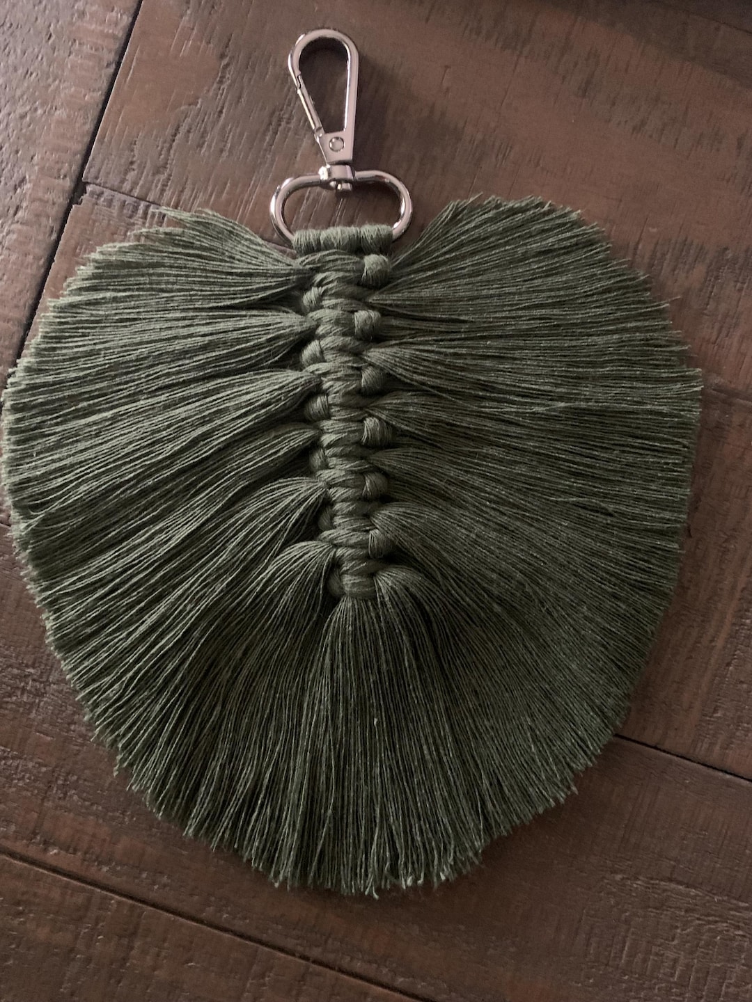 Dark Green Leaf Keychain, Macrame Leaf Keychain, Cotton Macrame - Etsy