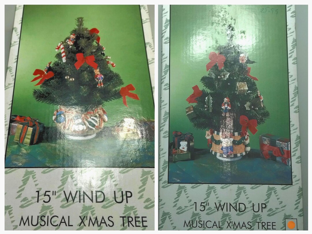 Vintage Wind up Musical Table Top Christmas Tree Lot of 2, Two ...