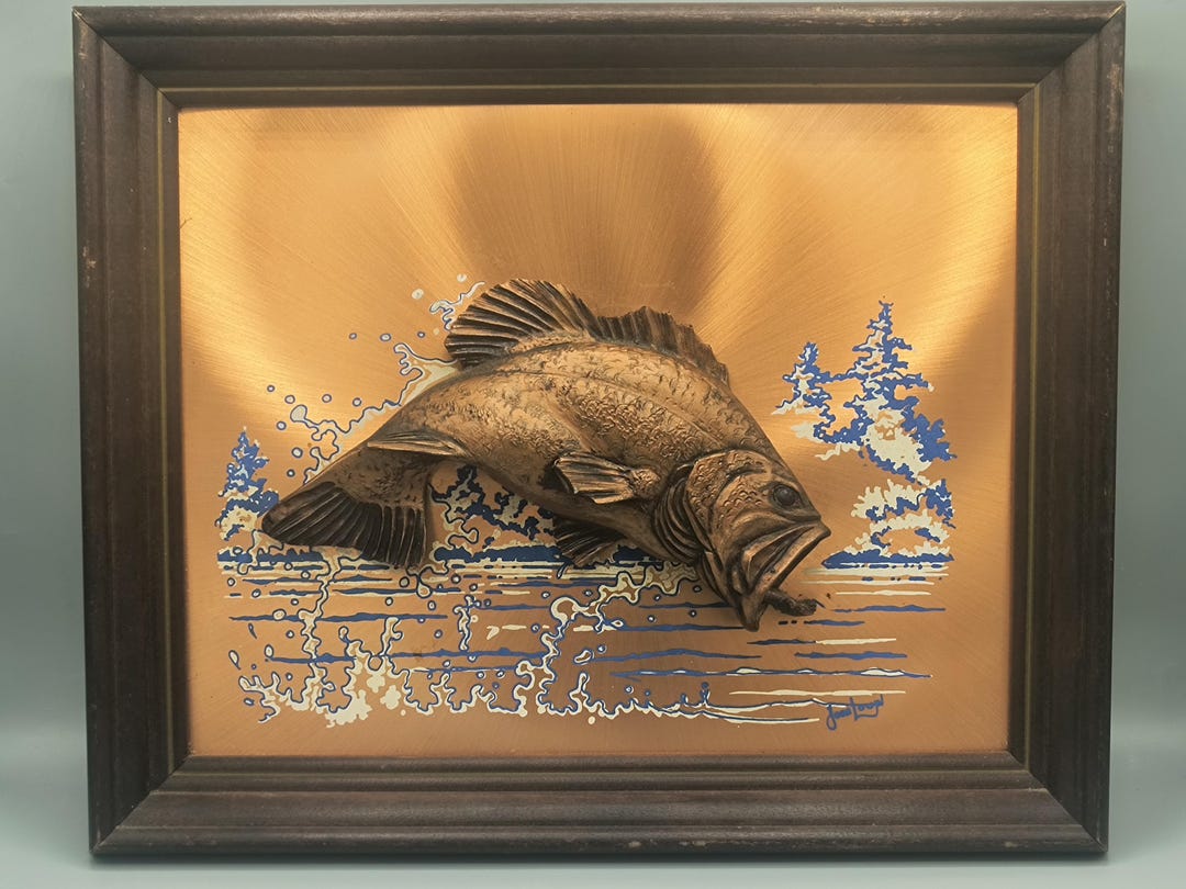 Vintage John Louw Signed Copper 3D Wall Art Large Mouth Bass Fishing ...