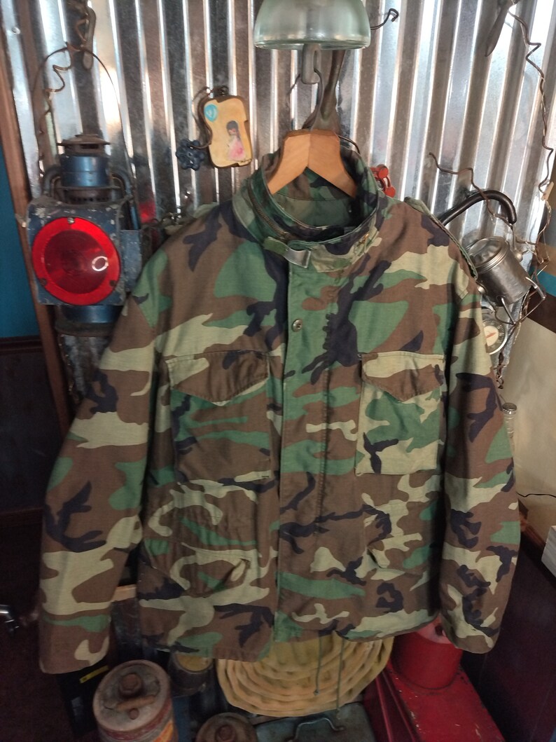 US Army M65 Woodland Camo Field Jacket Coat USGI Cold Weather Large ...