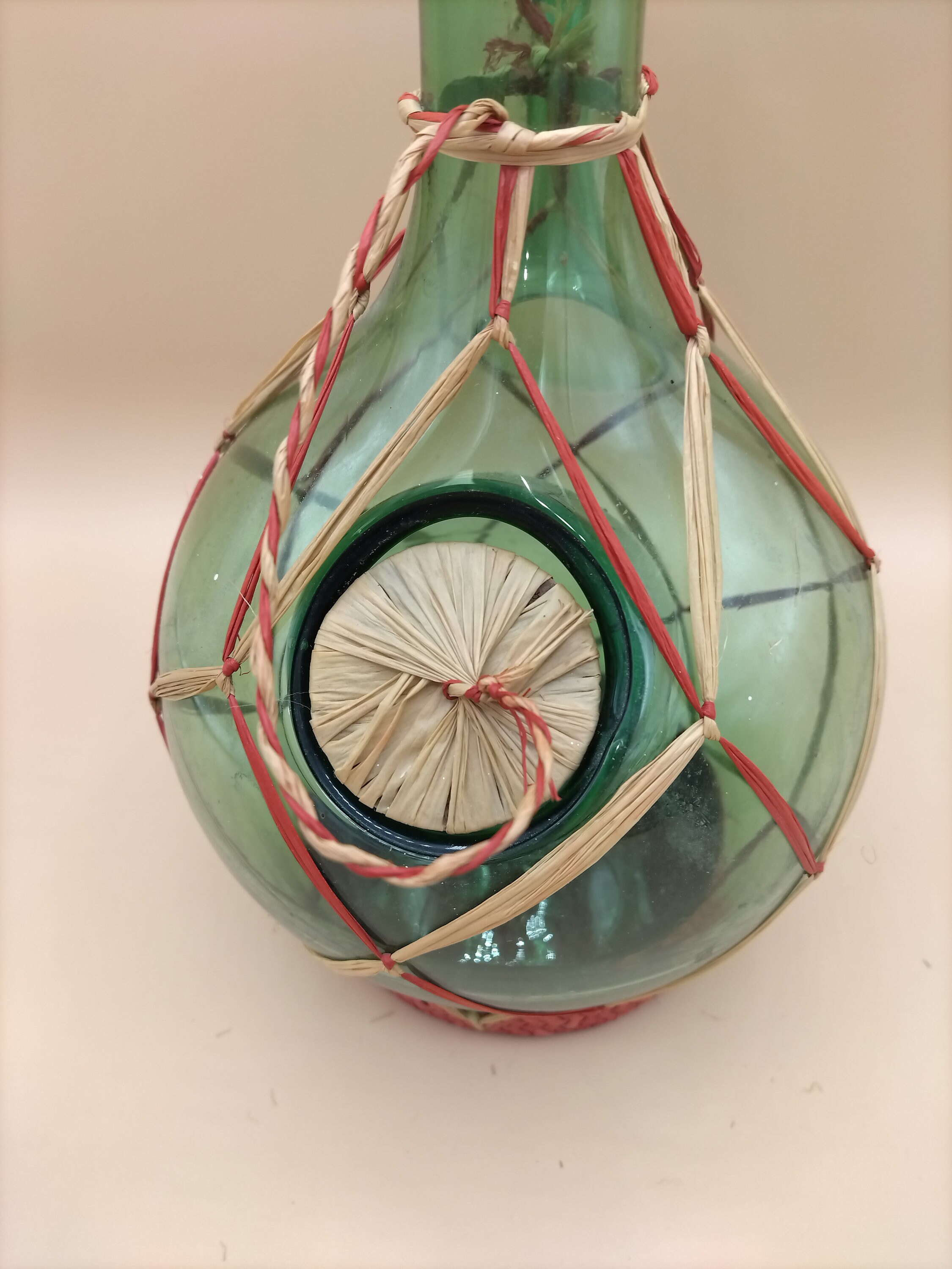 1960's Hand Blown Italian Green Glass Wine Decanter Cage Wrapped Carafe ...
