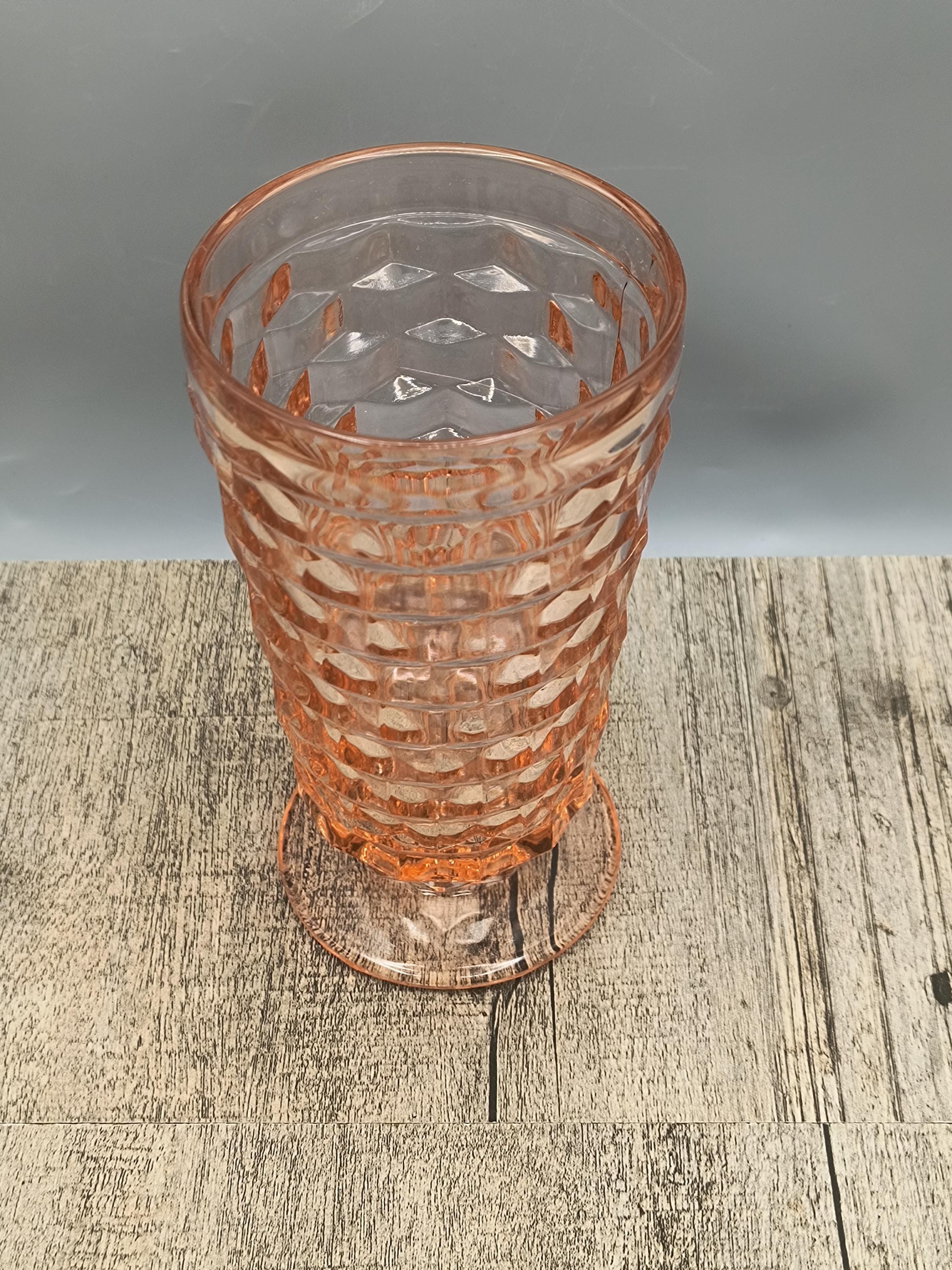 Vintage Indiana Colony Whitehall PINK Peach Tea Glass Cubist, Footed ...