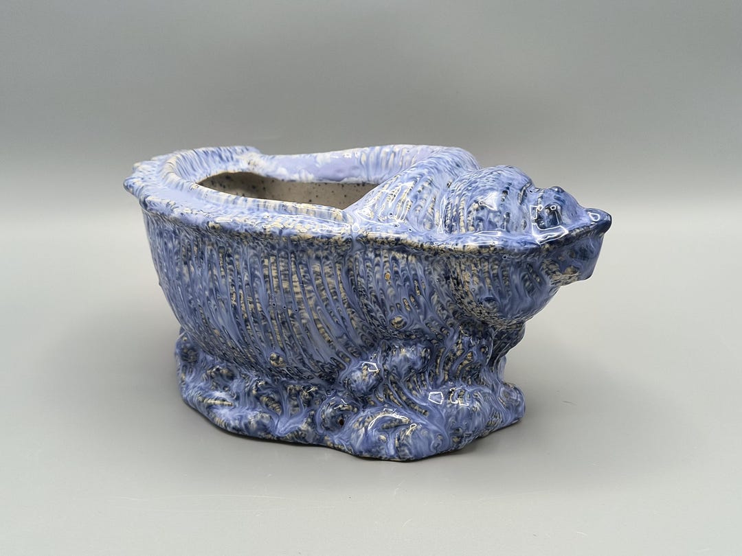 Vintage Pottery Sea Shell Conch Indoor Planter 8" Speckled Light and ...