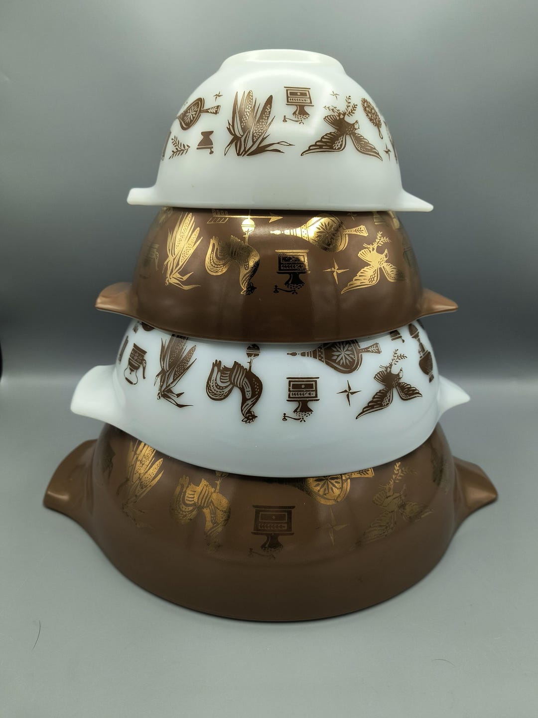 Vintage Pyrex Early American Cinderella Mixing Bowl set of 4 441, 442 ...