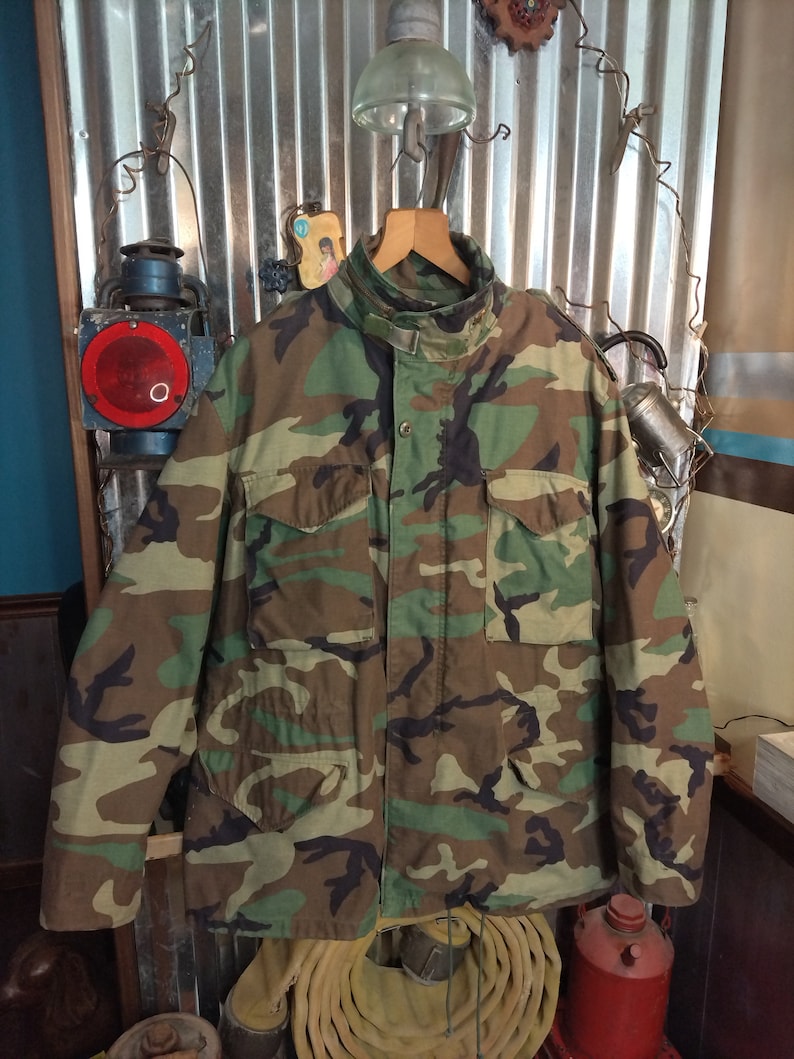 US Army M65 Woodland Camo Field Jacket Coat USGI Cold Weather Large ...