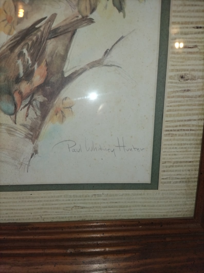 Vtg. Birds in Tree Matted Framed Print Signed Paul Whitney Hunter-16 X ...