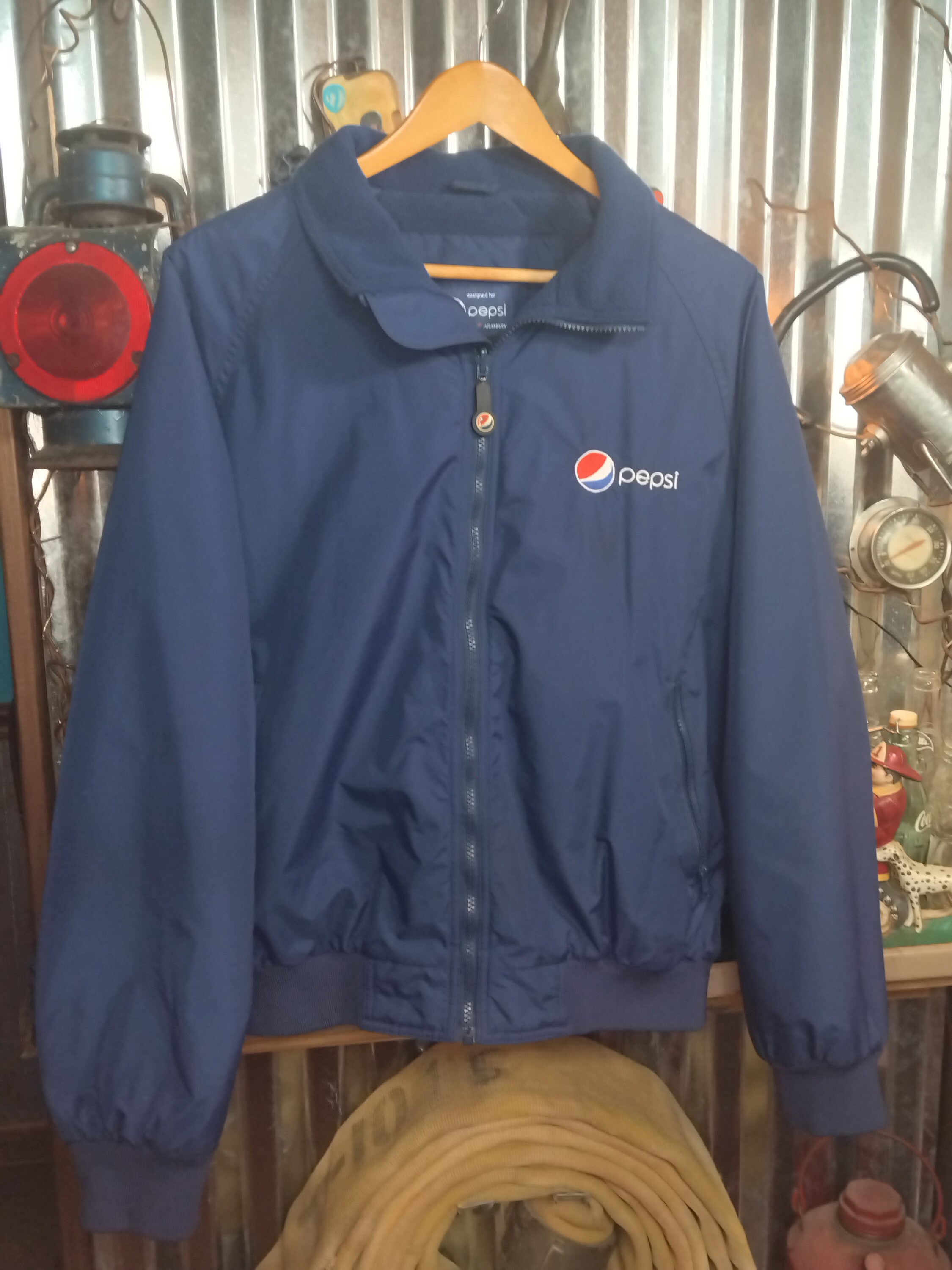 Pepsi Cola Aramark Jacket Corporate Fleece Lined Bomber Men's Size Large Blue Embroidered Logo ...