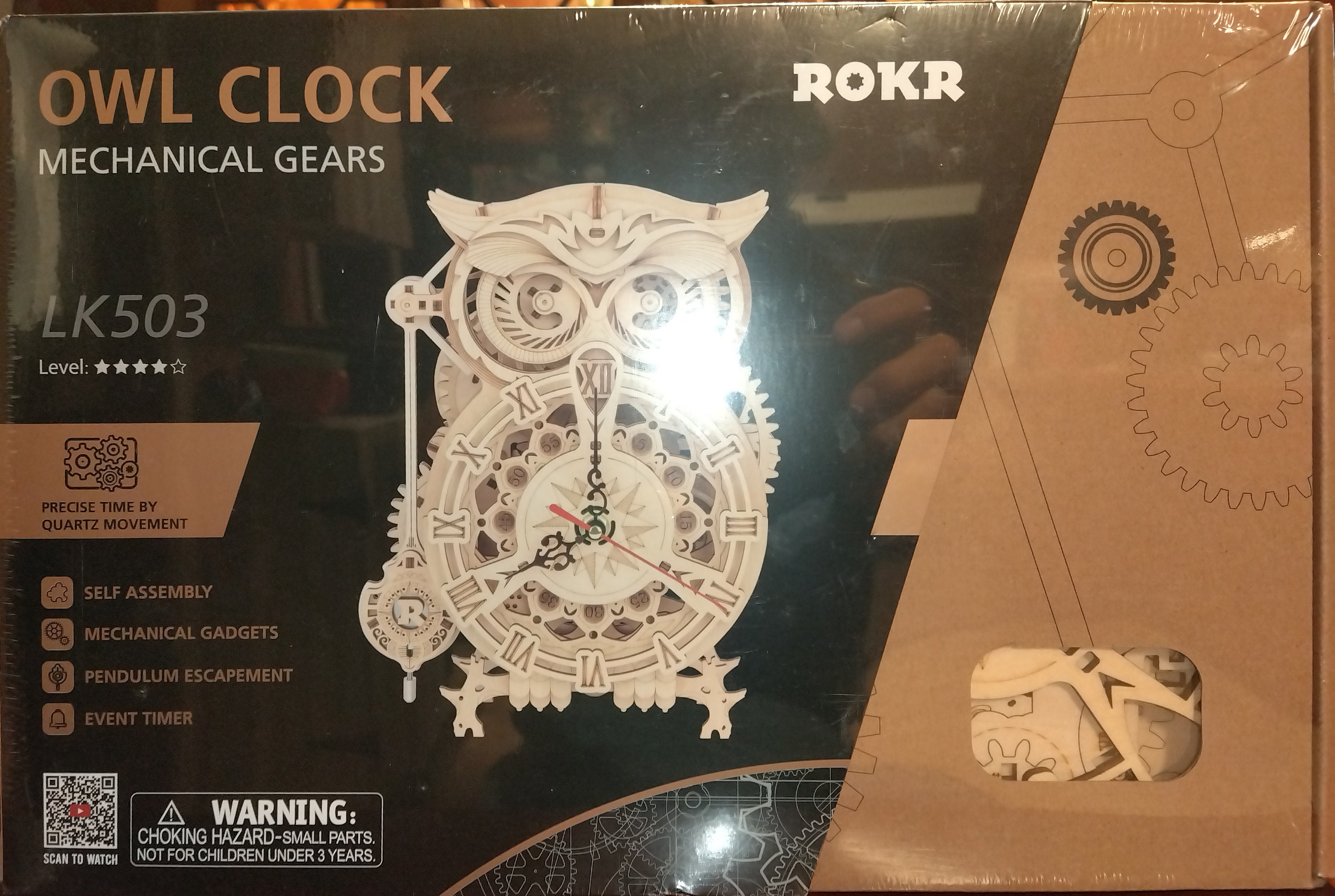 NEW ROKR Owl Clock LK503 Mechanical Gears Self Assemble 3D Puzzle Clock ...