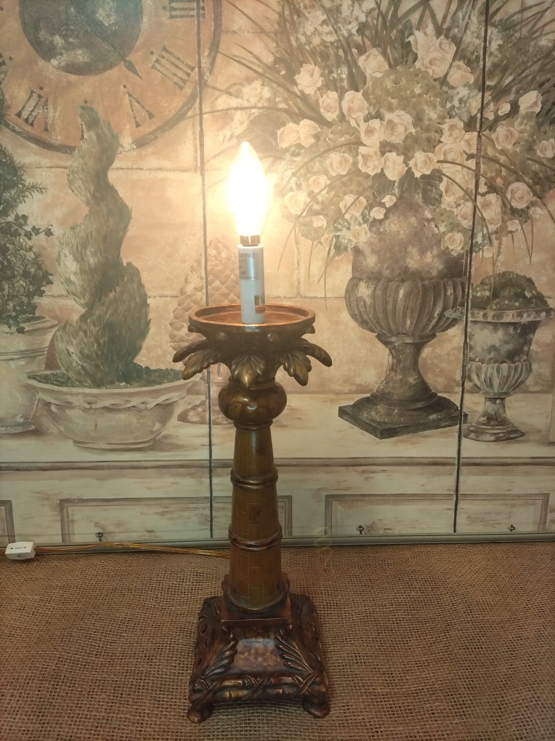Vintage Palm Tree Upright Lamp 18" Detailed Solid Resin Gold & Natural ...