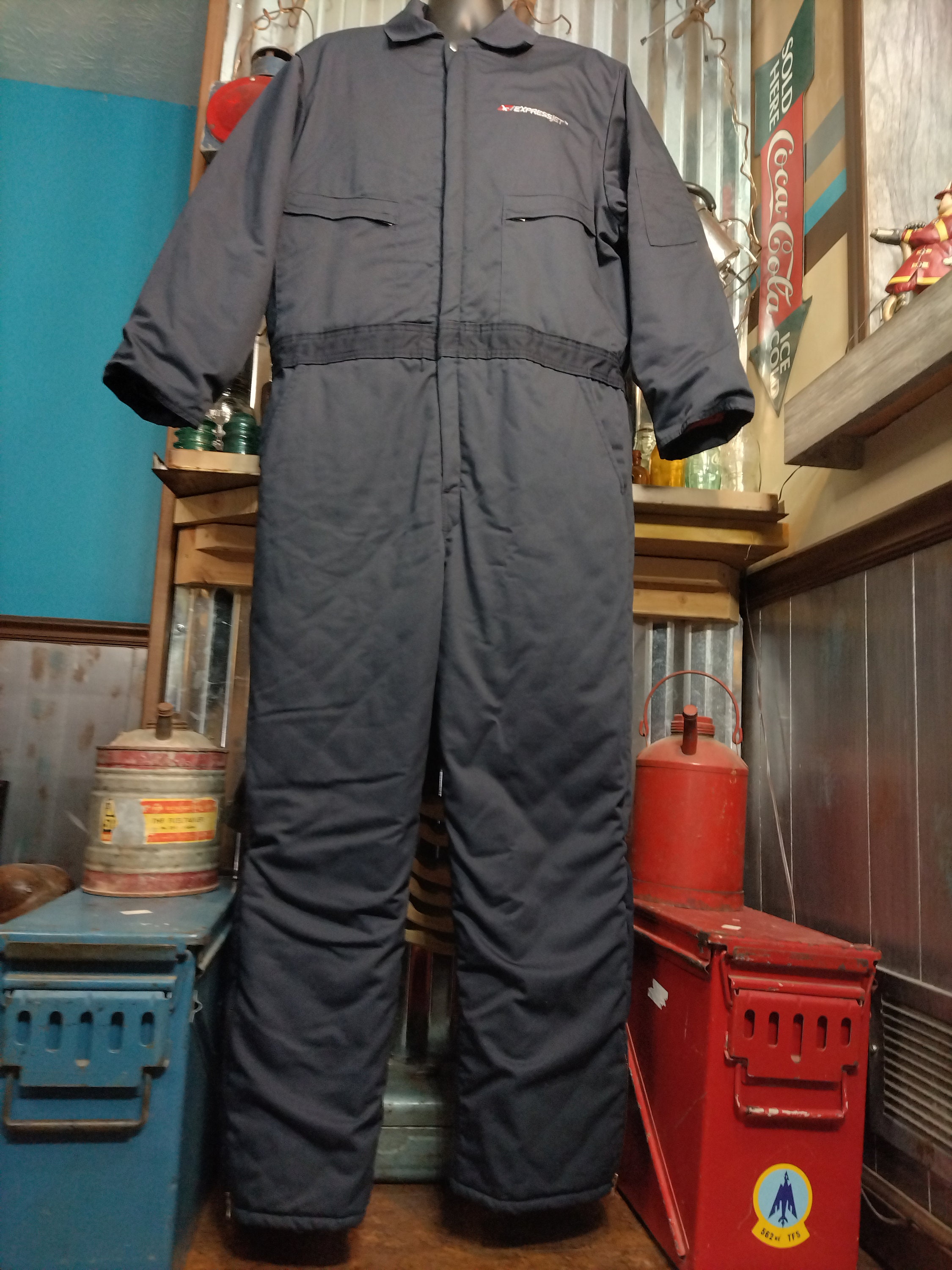 Vintage CINTAS Expressjet Aircraft Mechanic Coveralls Thermal Quilted ...