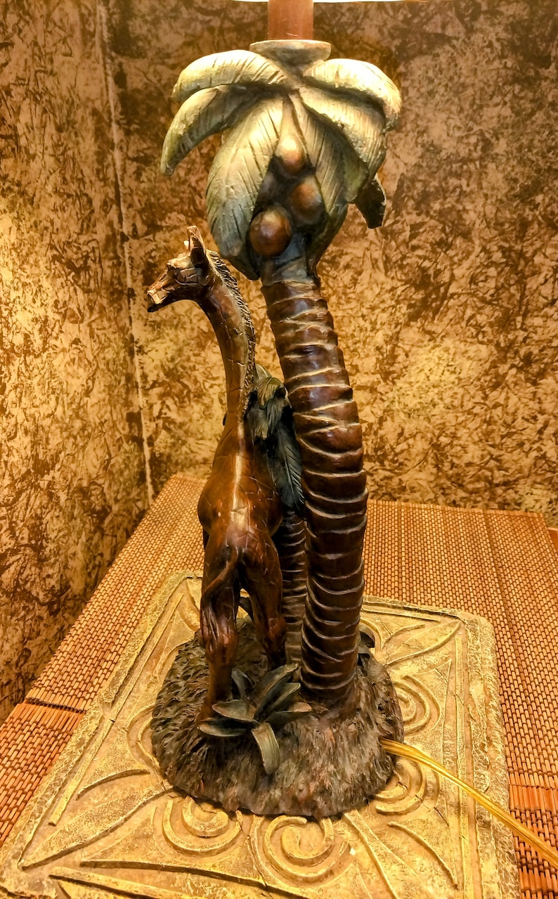 Giraffe Tropical Palm Trees Table Lamp 27 Solid Detailed Vintage Resin ...