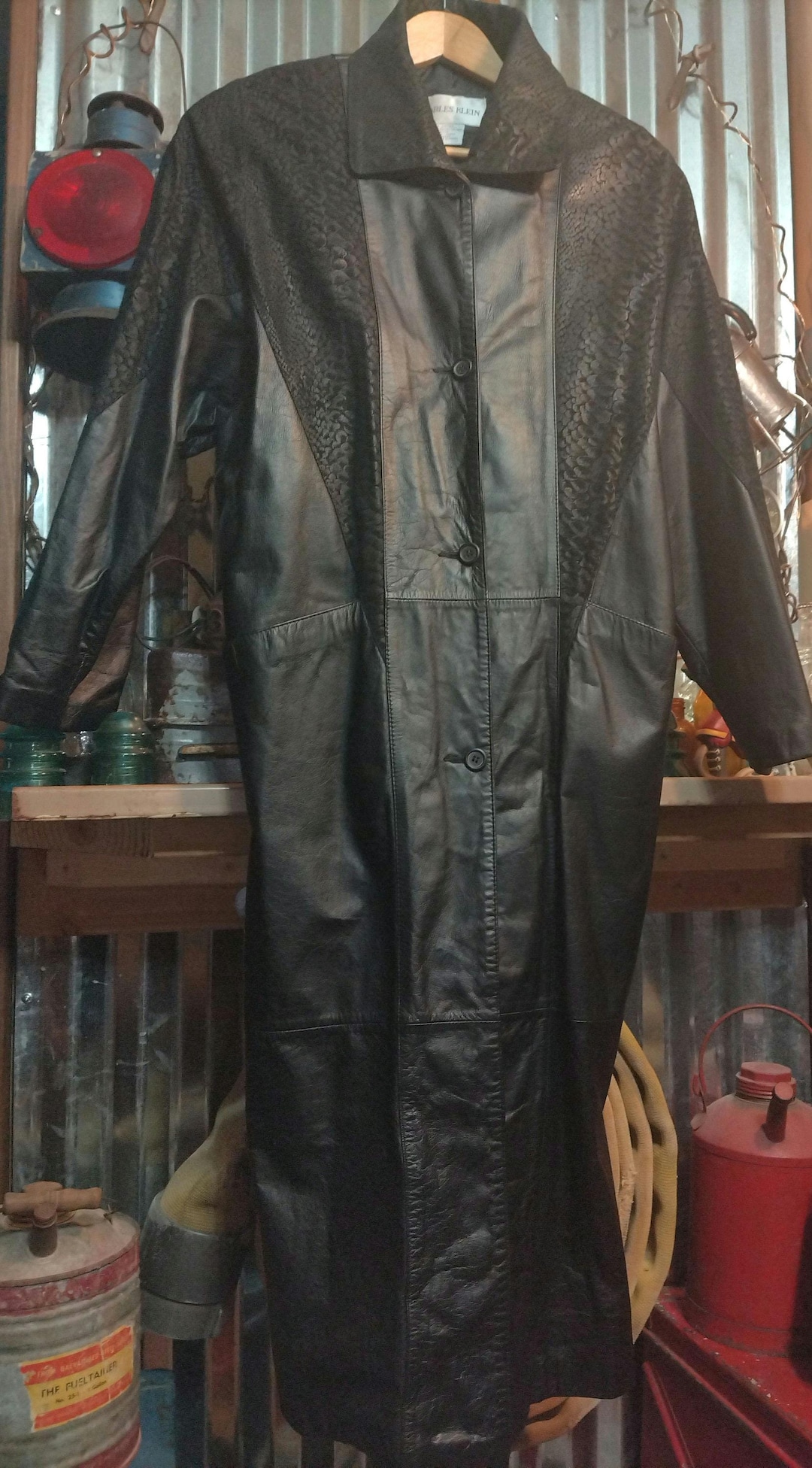 Women's Black Leather/ Python Snake Print Trench Coat by "charles Klein ...