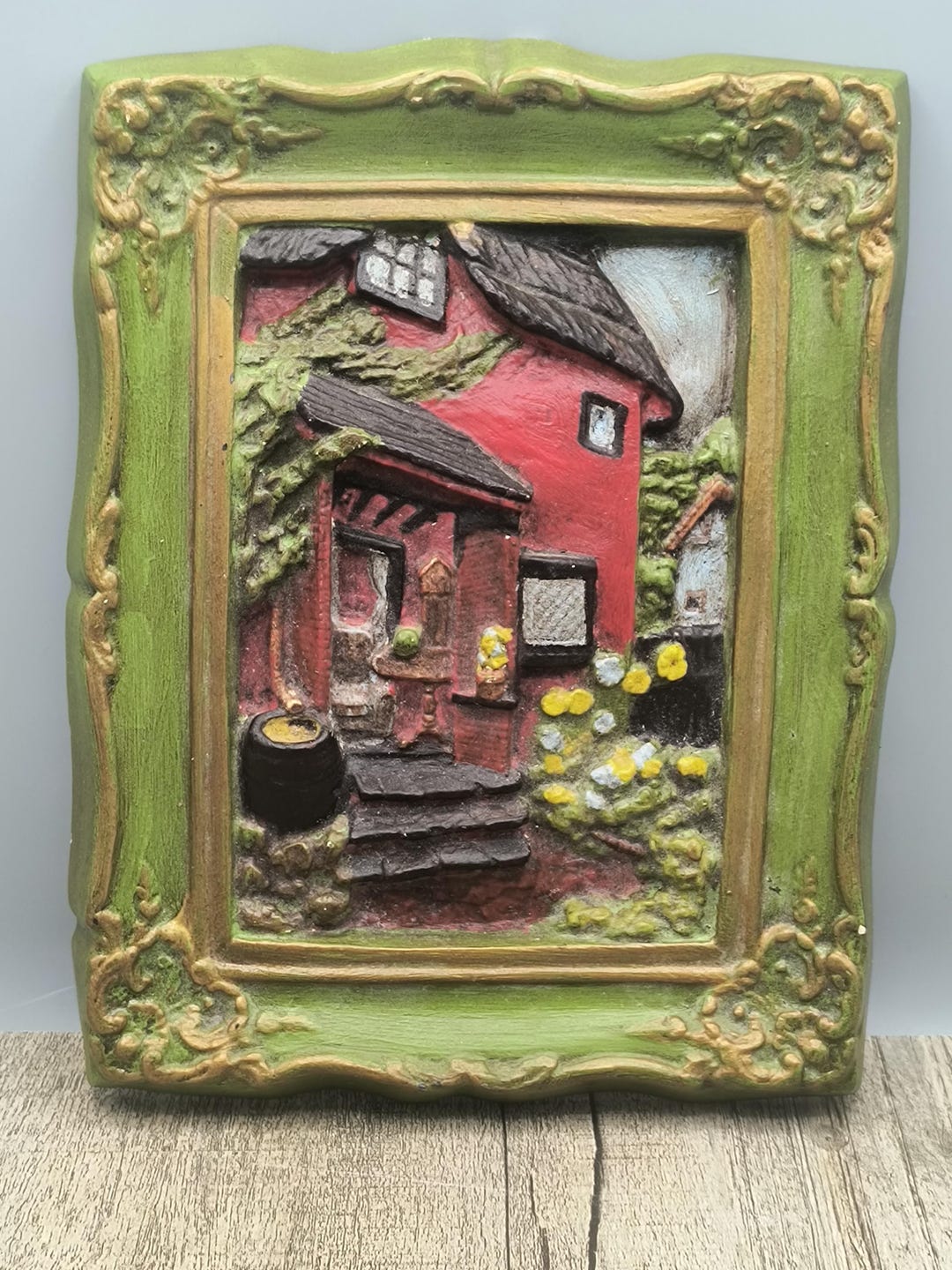 Vintage Chalkware 3D Italian Cottage Water Wheel Mill Plaque Wall ...