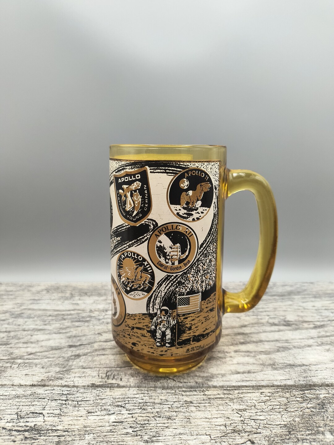 VTG Apollo 14 NASA Beer Mug John F. Kennedy Space Center Amber Glass ...