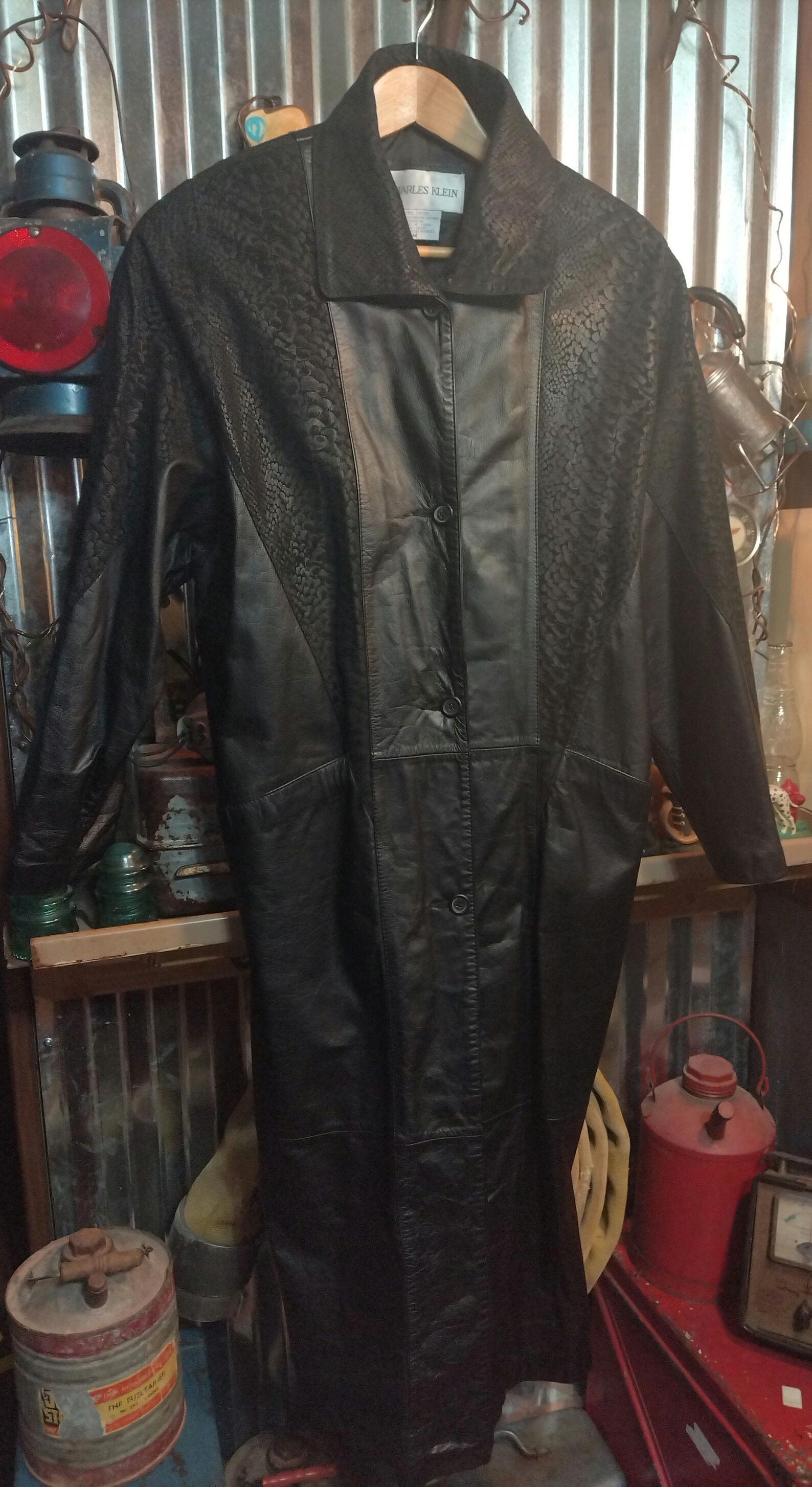 Women's Black Leather/ Python Snake Print Trench Coat by "charles Klein ...