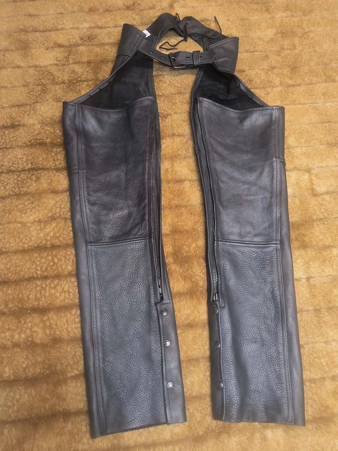 Vintage Black Leather Motorcycle Riding Chaps Moto Pants Men's Sz M ...