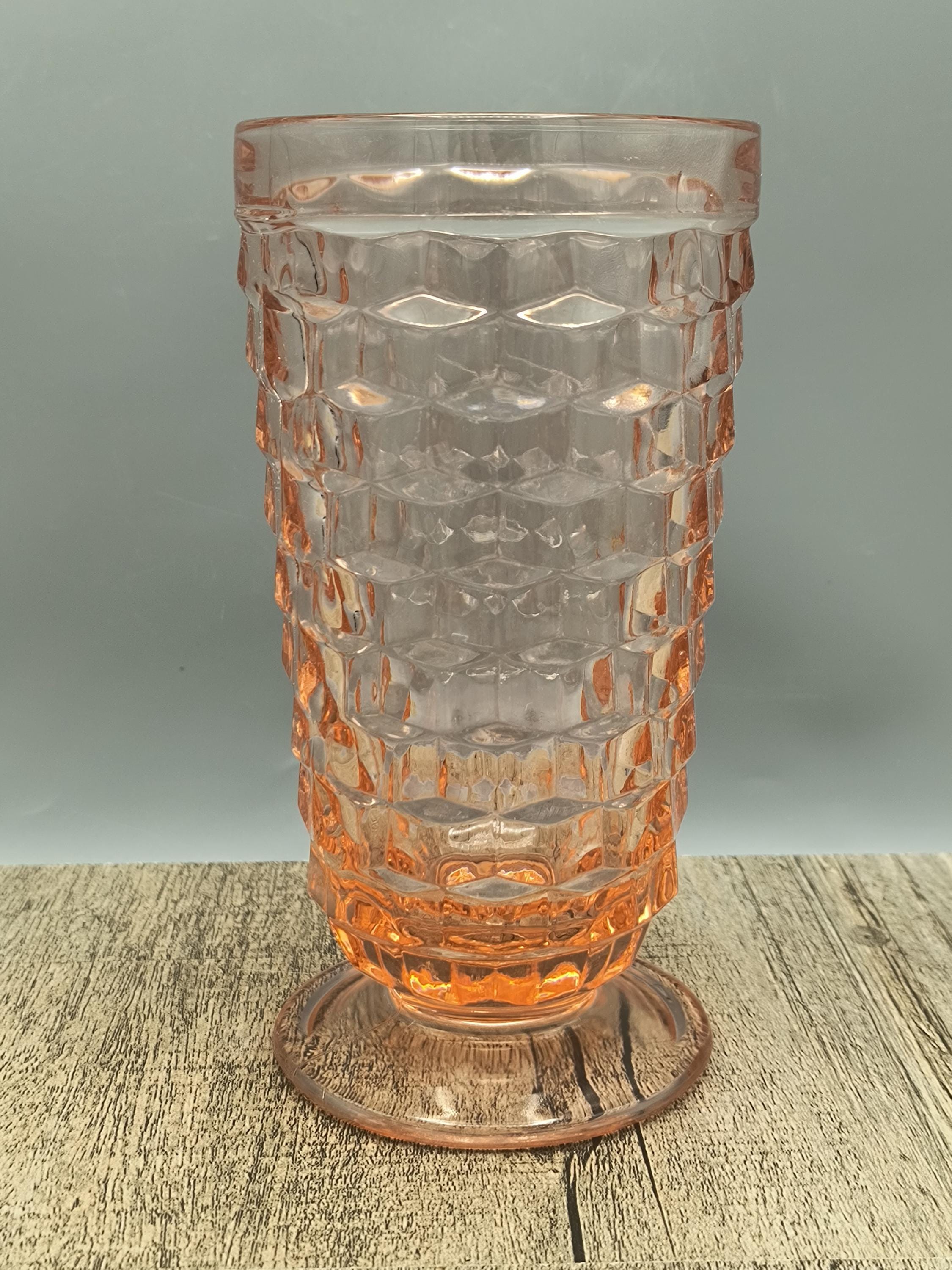 Vintage Indiana Colony Whitehall PINK Peach Tea Glass Cubist, Footed ...