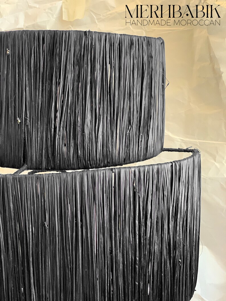 Handmade Moroccan Black Raffia Wall Lamp, Bohemian Decors, Raffia Lamp ...