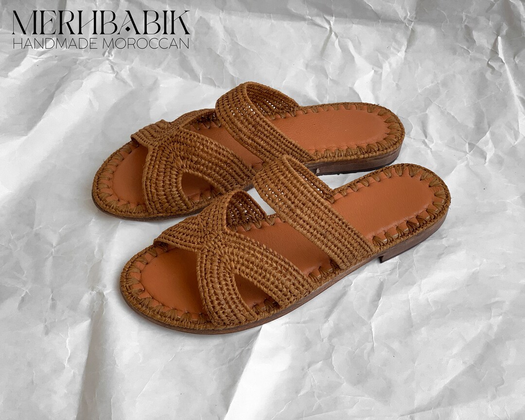 Moroccan Raffia Sandals Handmade Sandals Raffia Shoes Women - Etsy