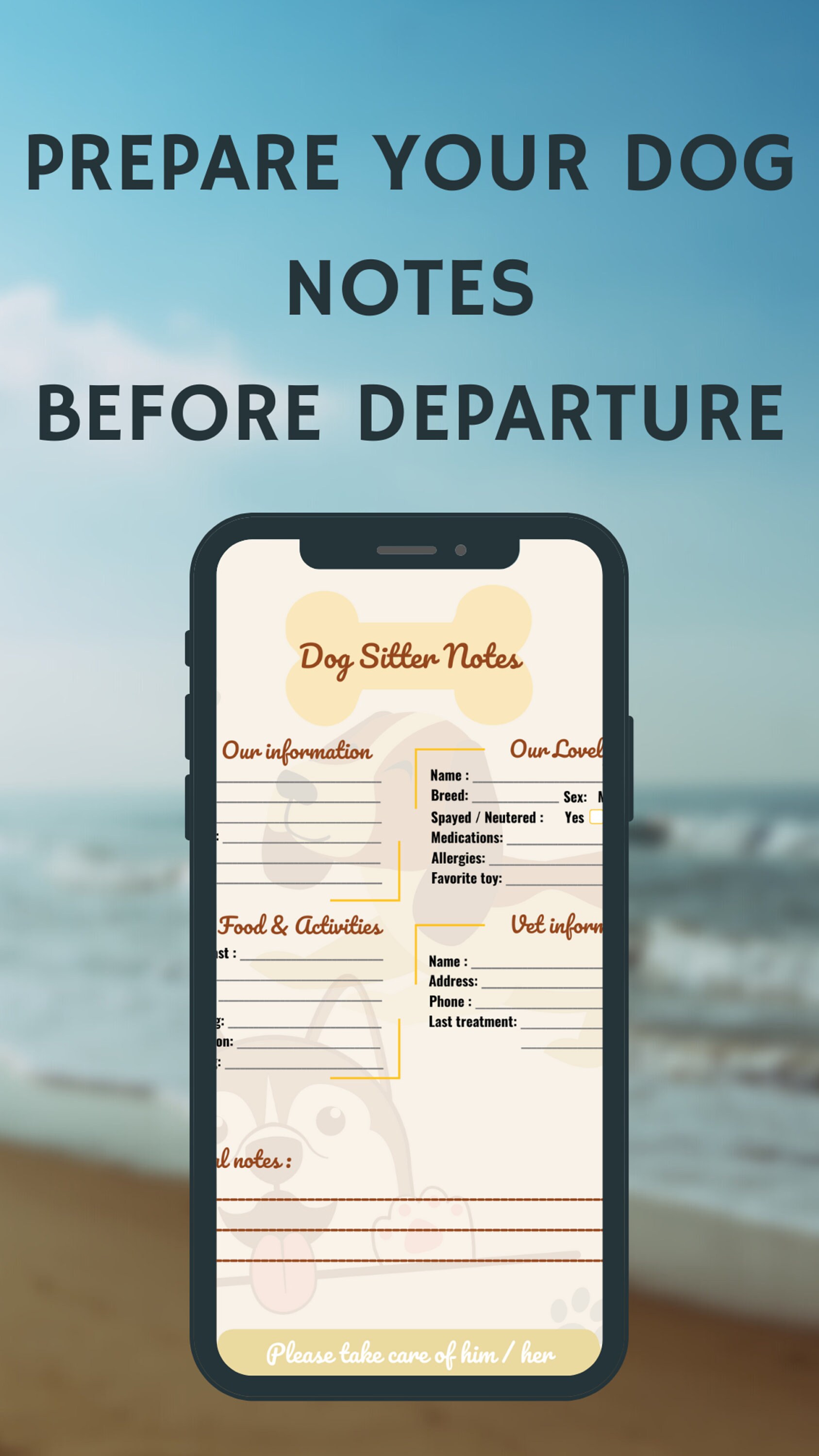 Dog Sitter Notes Printable Canva Template , Owner Info Template, Vet ...