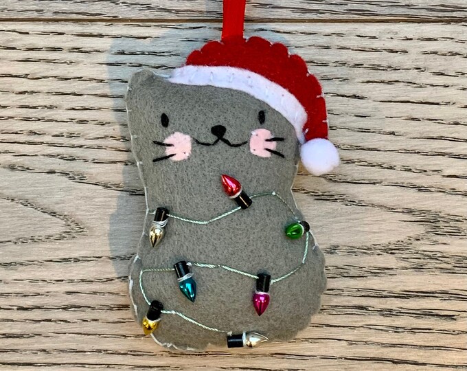 Christmas Lights Cat Felt Cat Ornament Cute Kitty Magnet Cat Plush ...