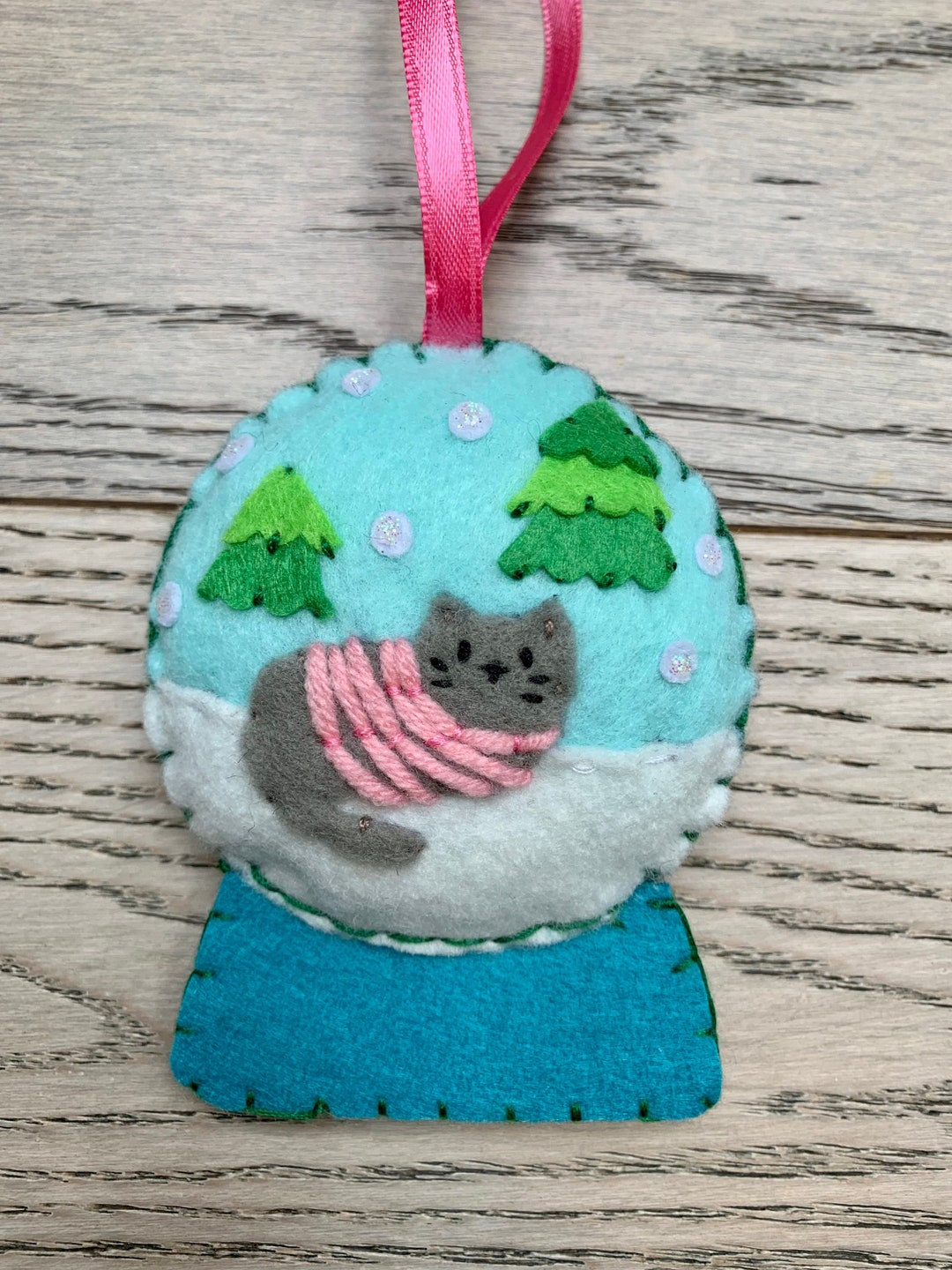 Cat Snow Globe Felt Cat Ornament Cute Kitty Magnet Cat Plush Kitty ...