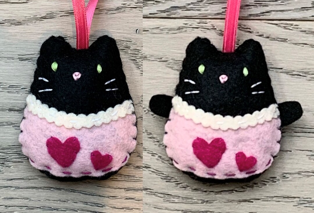 Pink Sweater Cat, Felt Black Cat Ornament, Cute Kitty Magnet, Cat Plush ...