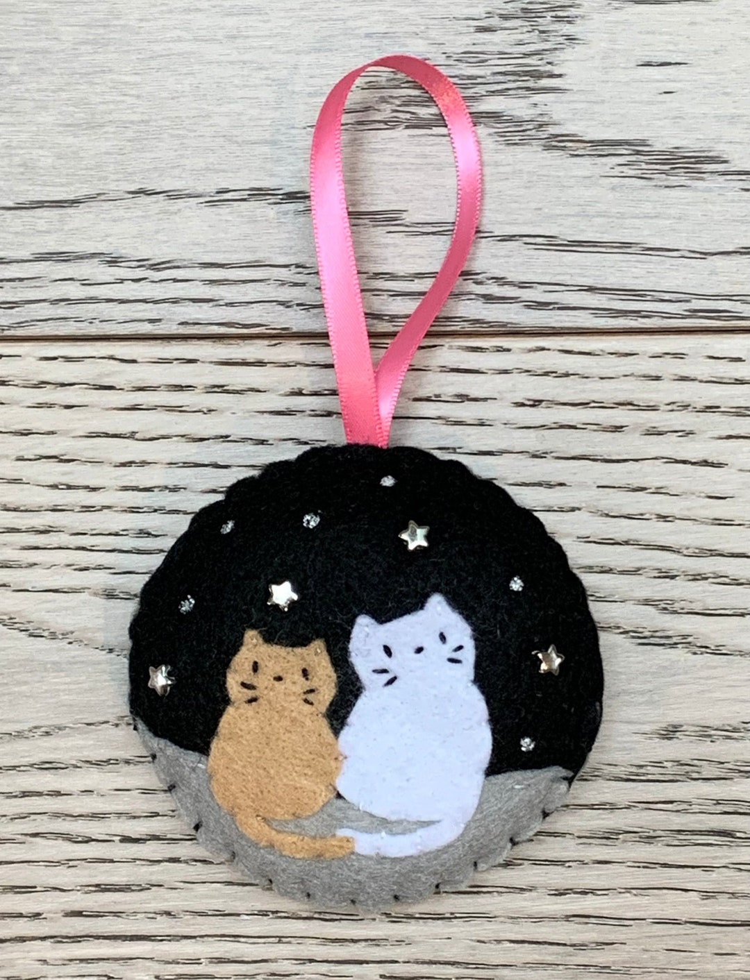 Starry Night Cats Felt Cat Ornament Cute Kitty Magnet Cat Plush Plushie ...