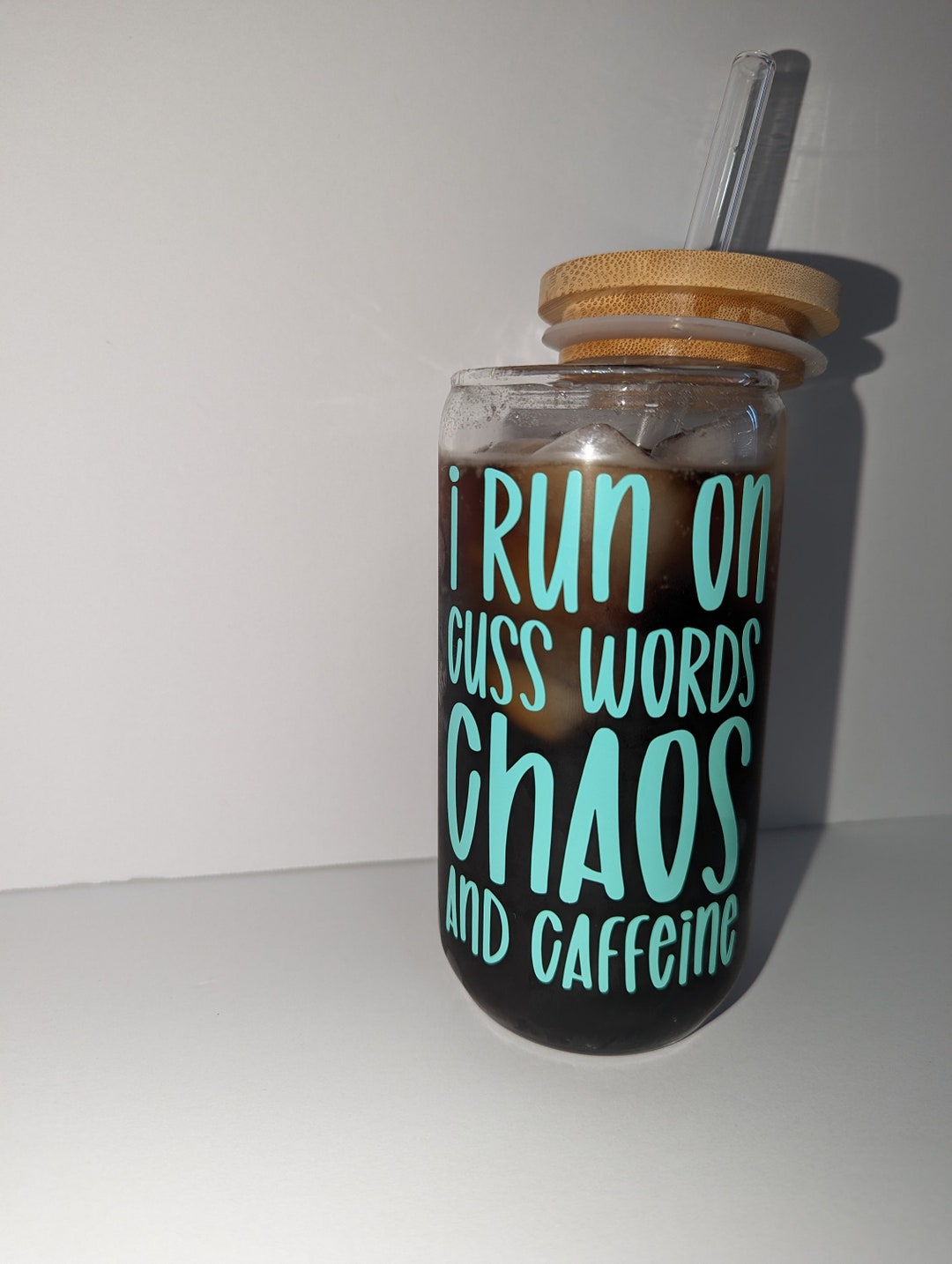 Cuss Words, Chaos, and Caffeine Glass Cup. - Etsy