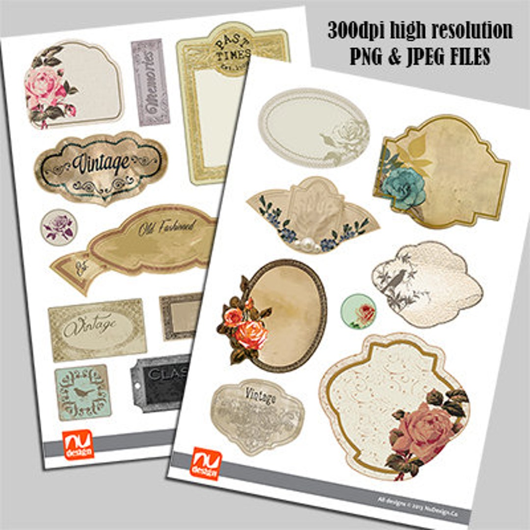 A4 Sheets With 18 Vintage Digital Scrapbooking Ephemera Style Labels - Etsy