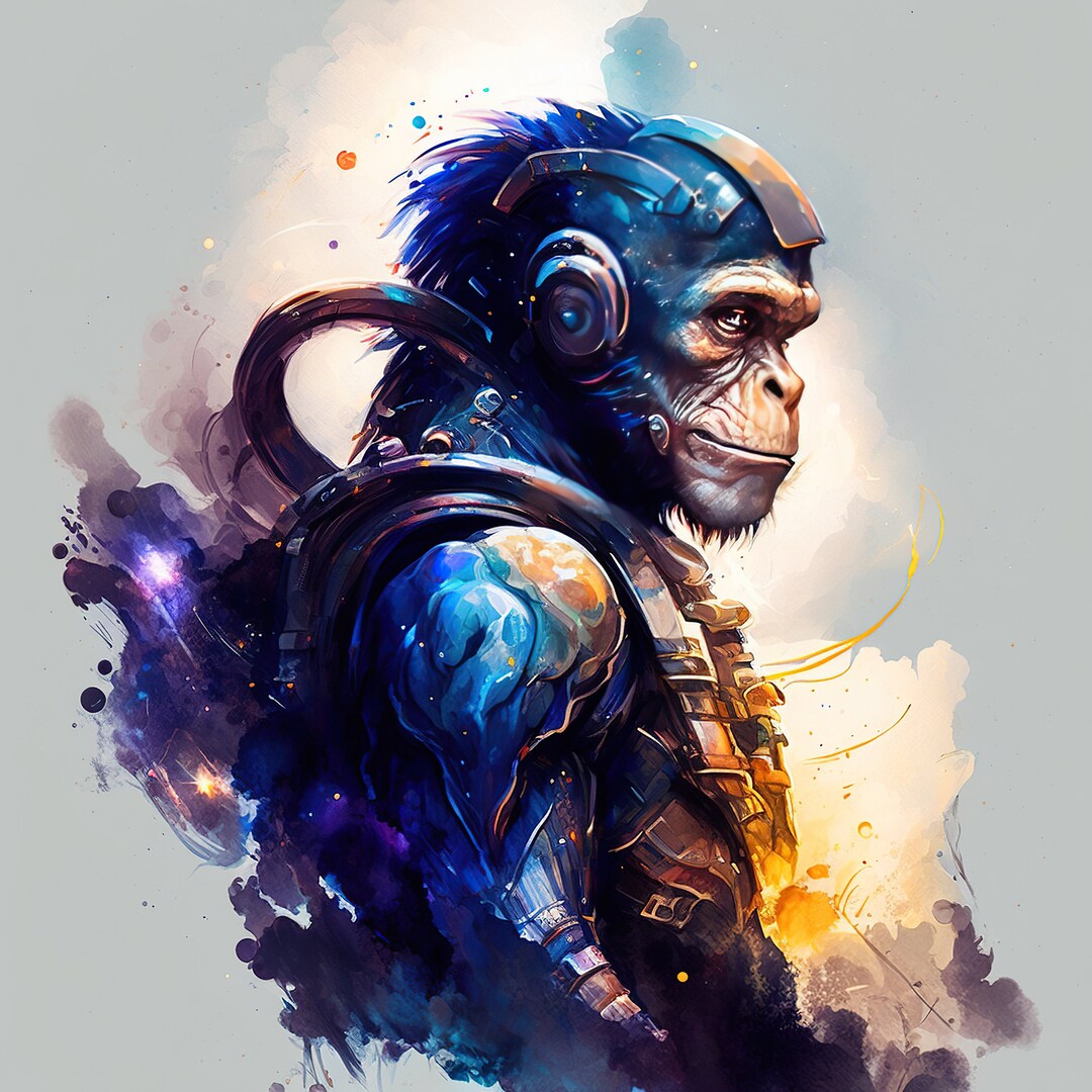 Cosmic Watercolor Warrior Monkey, Digital Art Print, AI Generated, Wall ...