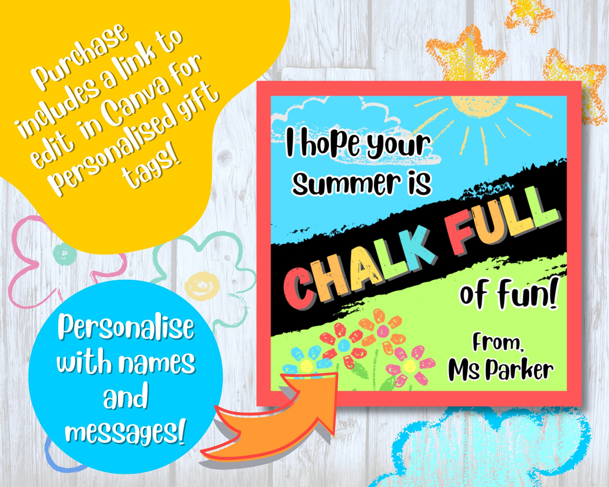 Printable End of the Year Student Chalk Gift Tag| Digital File ...