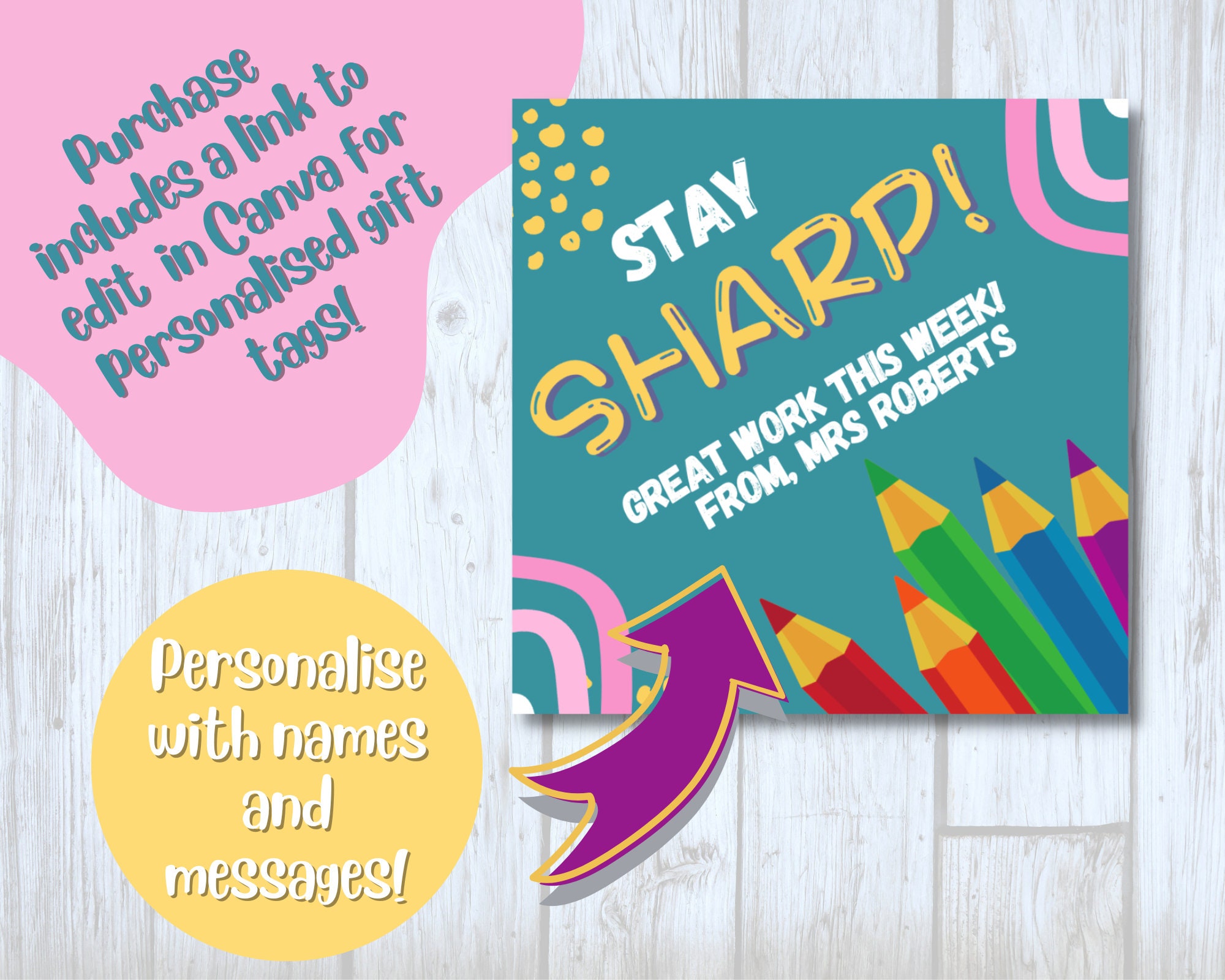 Printable Student Pencil Gift Tag Digital File Editable File - Etsy