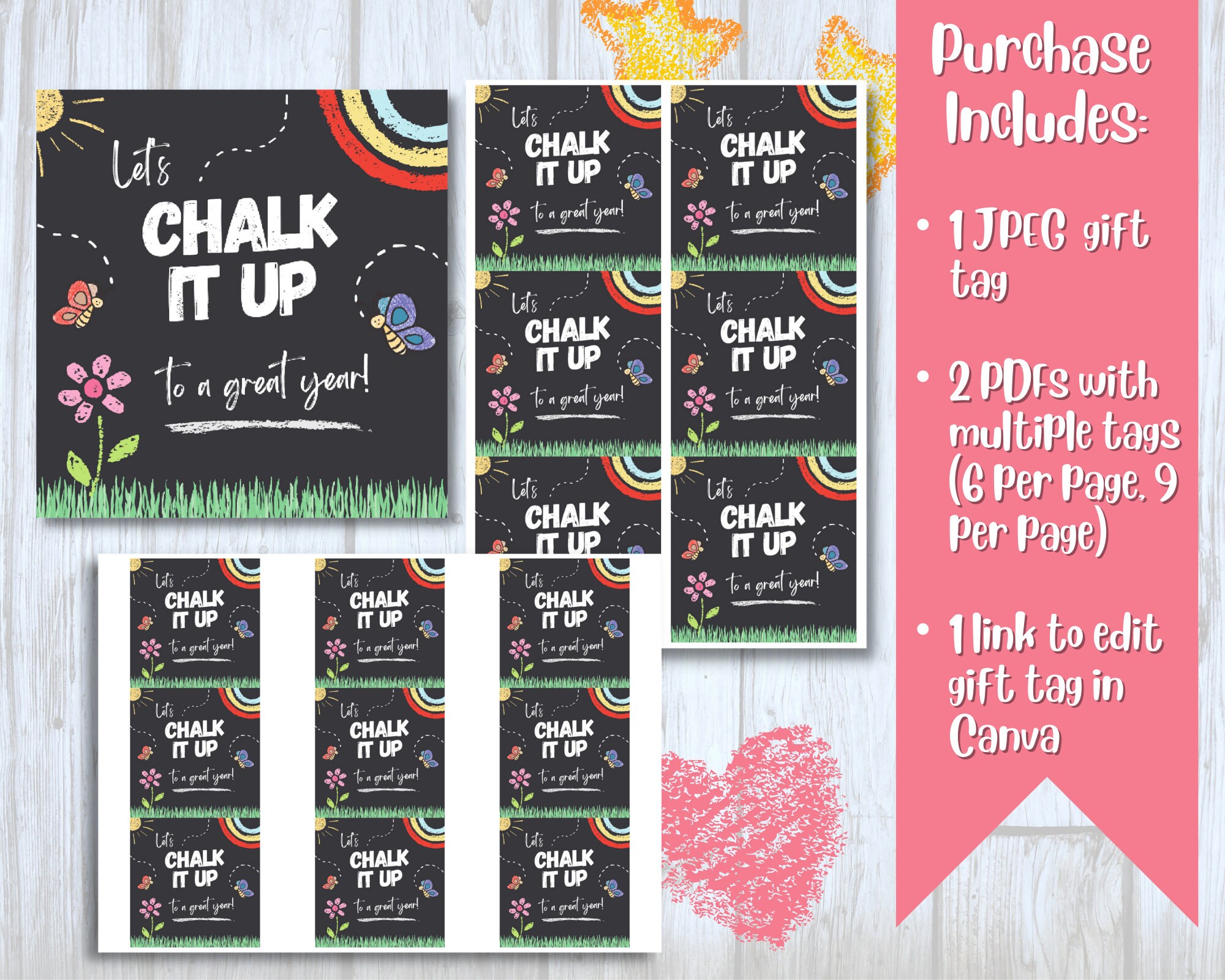 Printable End of the Year Student Chalk Gift Tag Digital File Editable ...