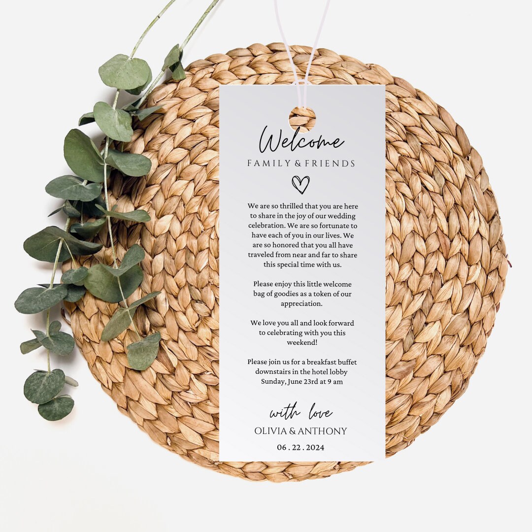 Minimalist Wedding Welcome Tag Template, Welcome Bag, Thank You Tag ...