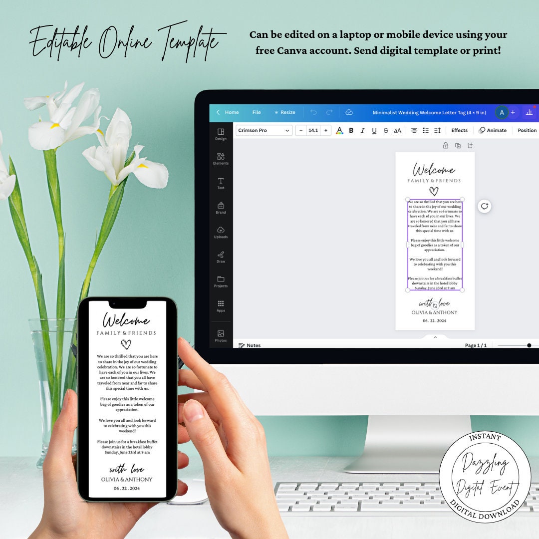 Minimalist Wedding Welcome Tag Template, Welcome Bag, Thank You Tag ...
