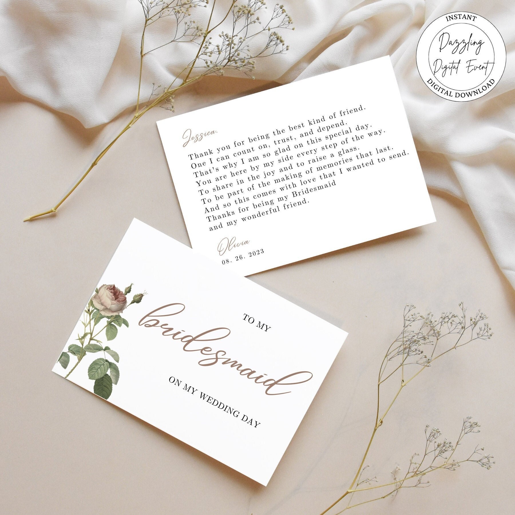 Bridesmaid Thank You Card Thank You Card Template Thank You Bridesmaid Card To My Bridesmaid