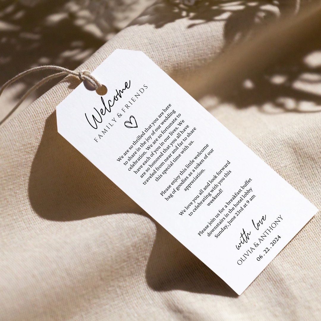 Minimalist Wedding Welcome Tag Template, Welcome Bag, Thank You Tag ...