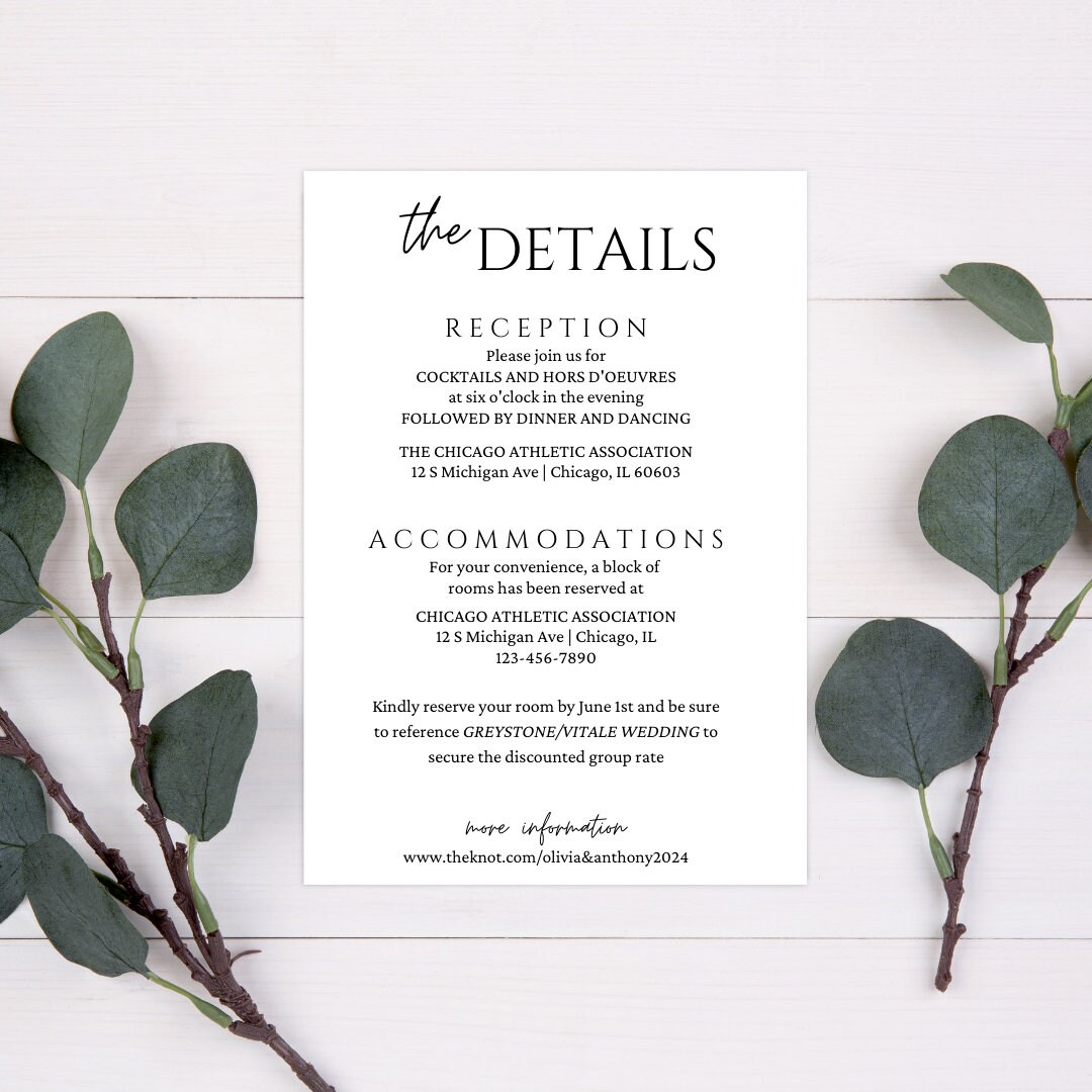 Minimalist Wedding Details Template, Modern Details Card, Enclosure ...
