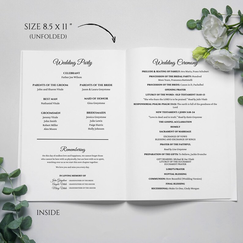 Minimalist Wedding Program Template, Church Program, Catholic Wedding ...