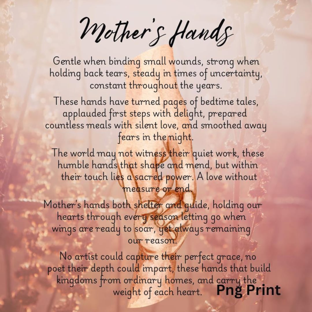 Mother S Hands Poem Art Print Mother S Day Gift Png Etsy