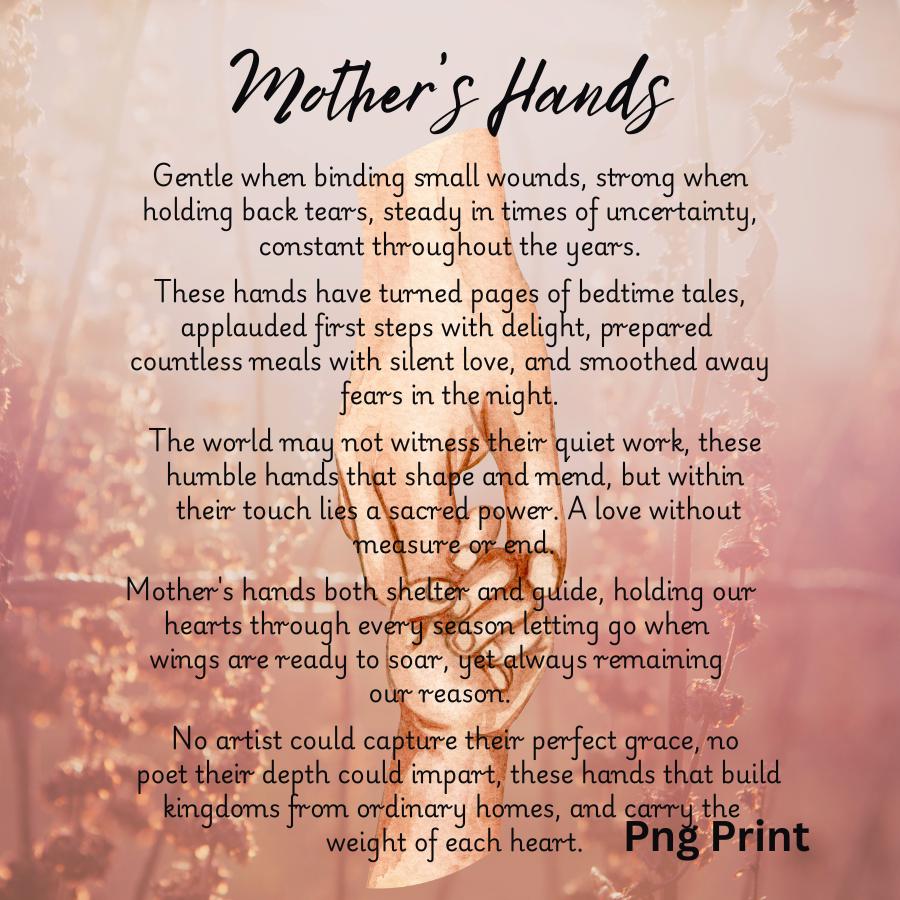 Mother S Hands Poem Art Print Mother S Day Gift Png Etsy