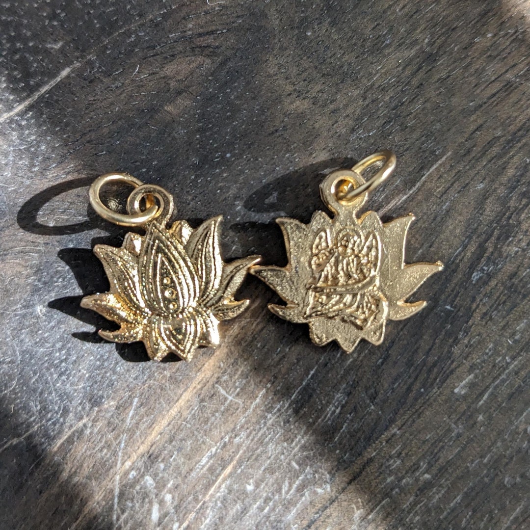 Gold Guardian Angel and Lotus Flower Necklace - Etsy