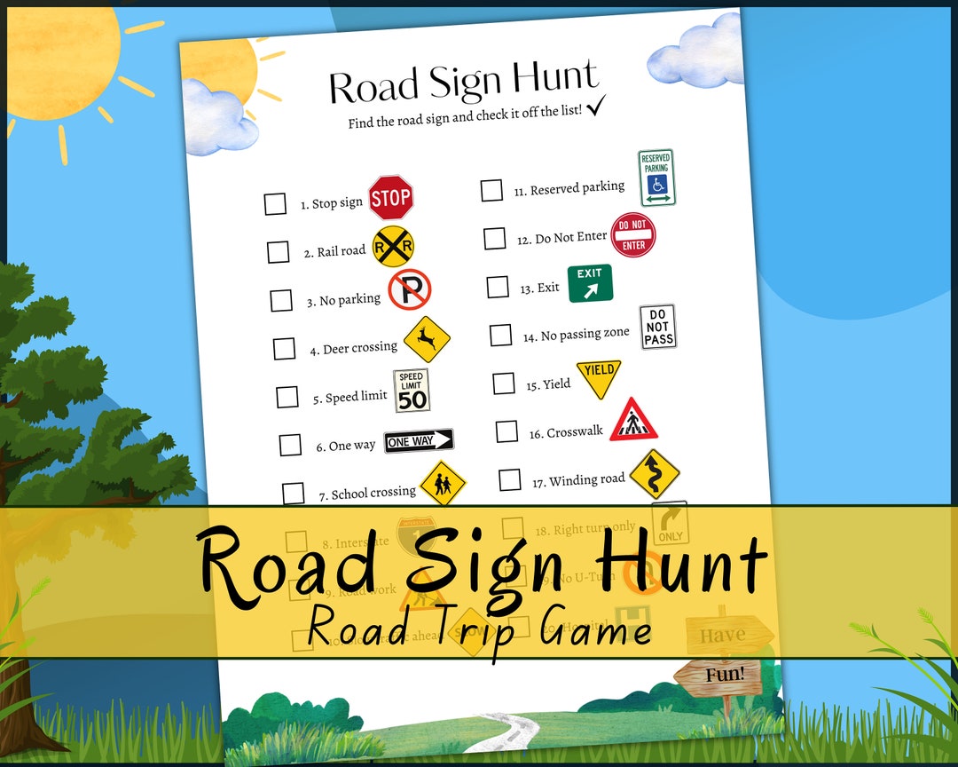Printable Road Sign Hunt ~ Road Trip Games - Car Games Activity - Easy ...