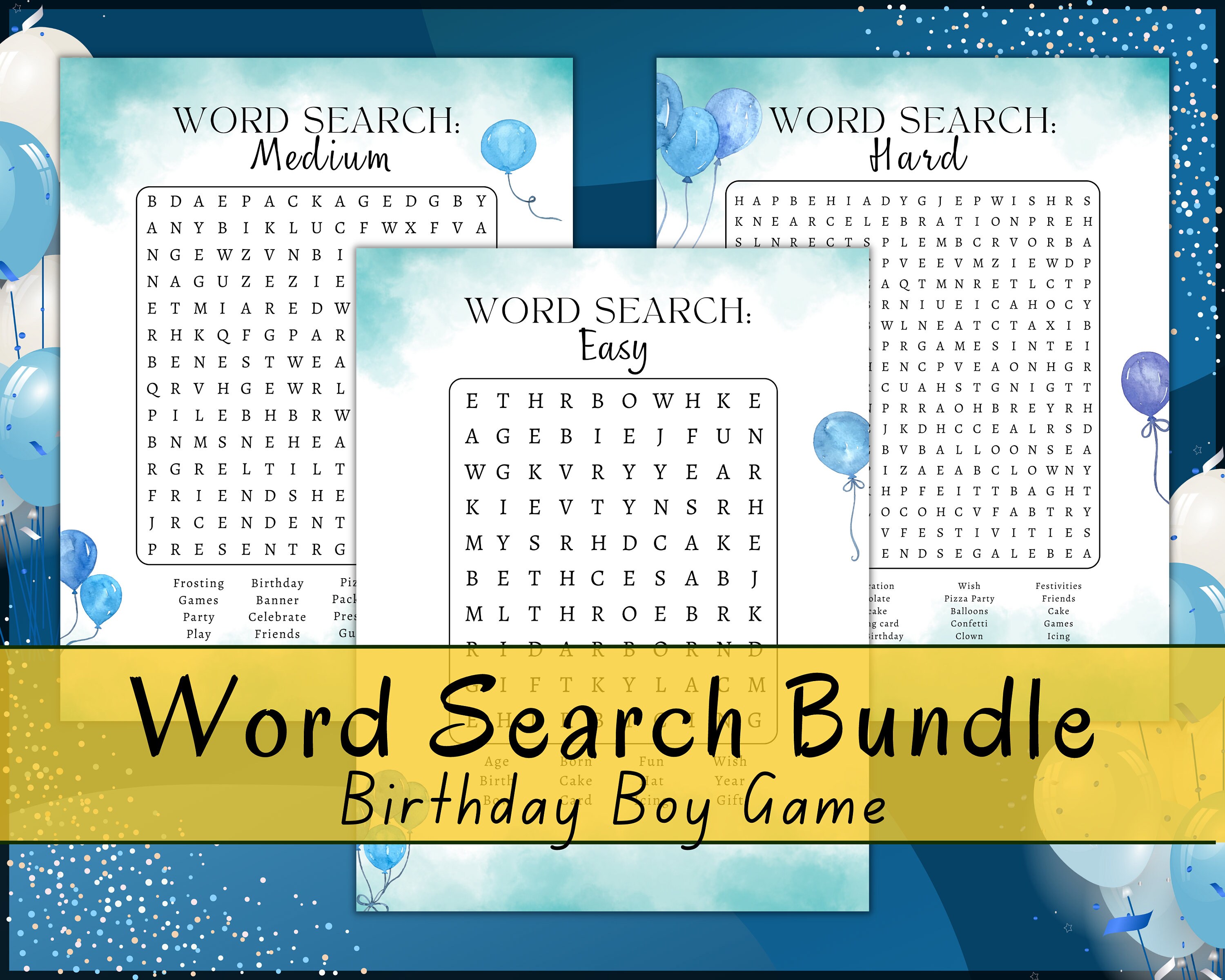 Boys Word Search Puzzle, Birthday Party Games for Kids, Printable Word ...