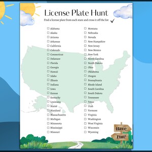 Road Trip License Plate Game- Kids Activity- Digital Download ...