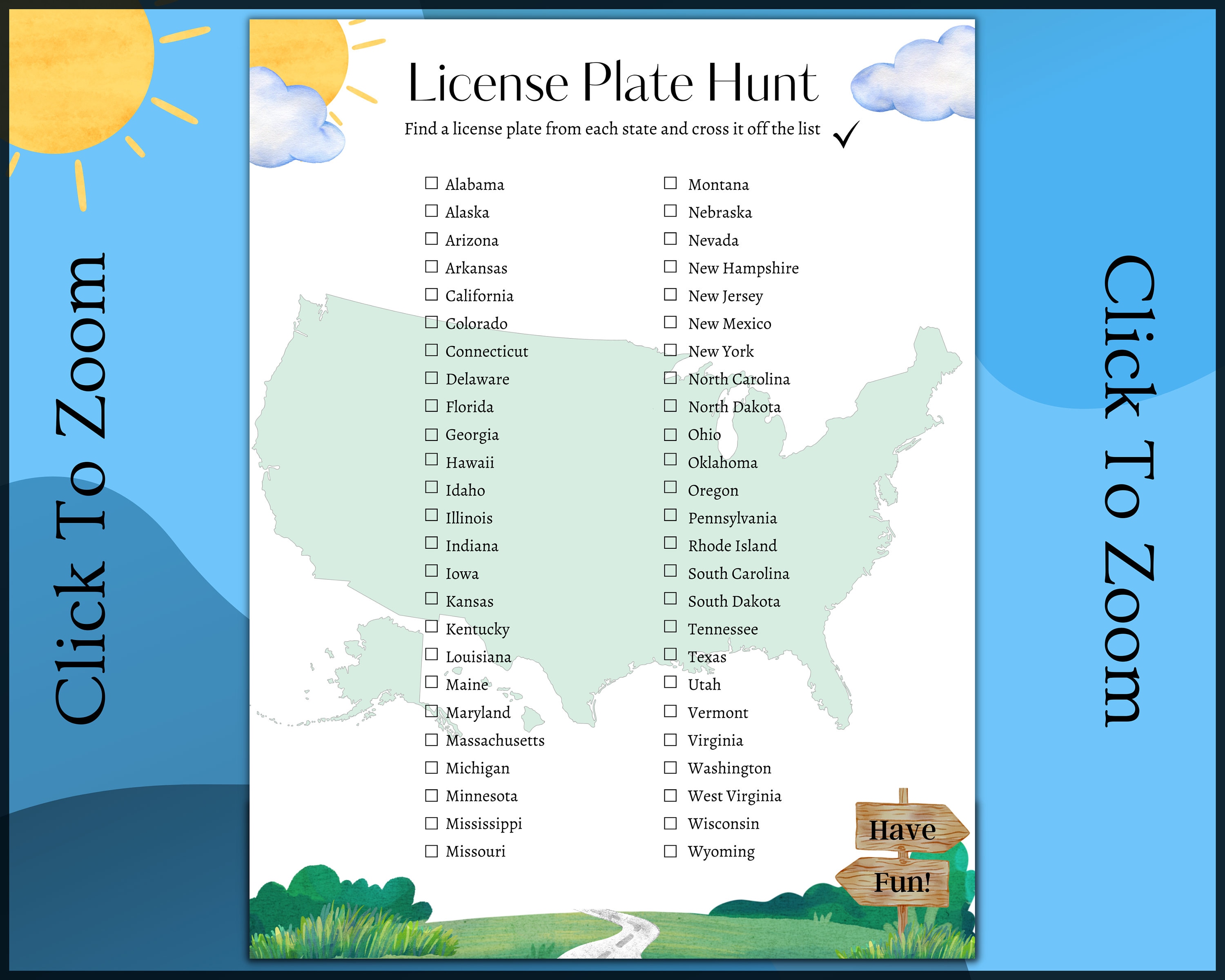 Road Trip License Plate Game- Kids Activity- Digital Download ...